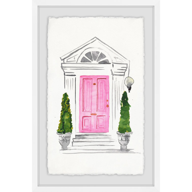 Rosdorf Park Pink Door Framed On Paper Painting | Wayfair