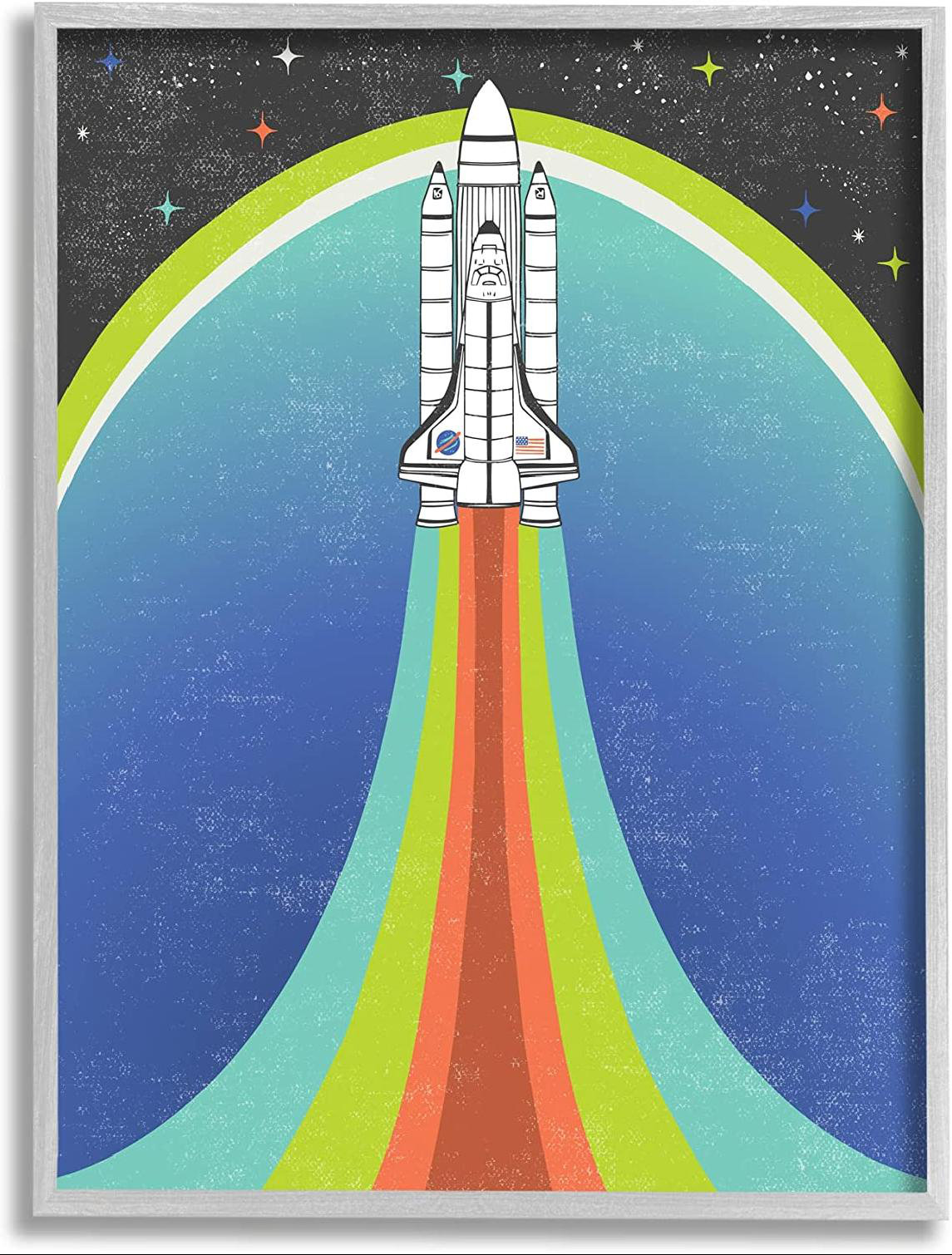 Latitude Run® Rocket Ship Taking Off Outer Space - Picture Frame ...