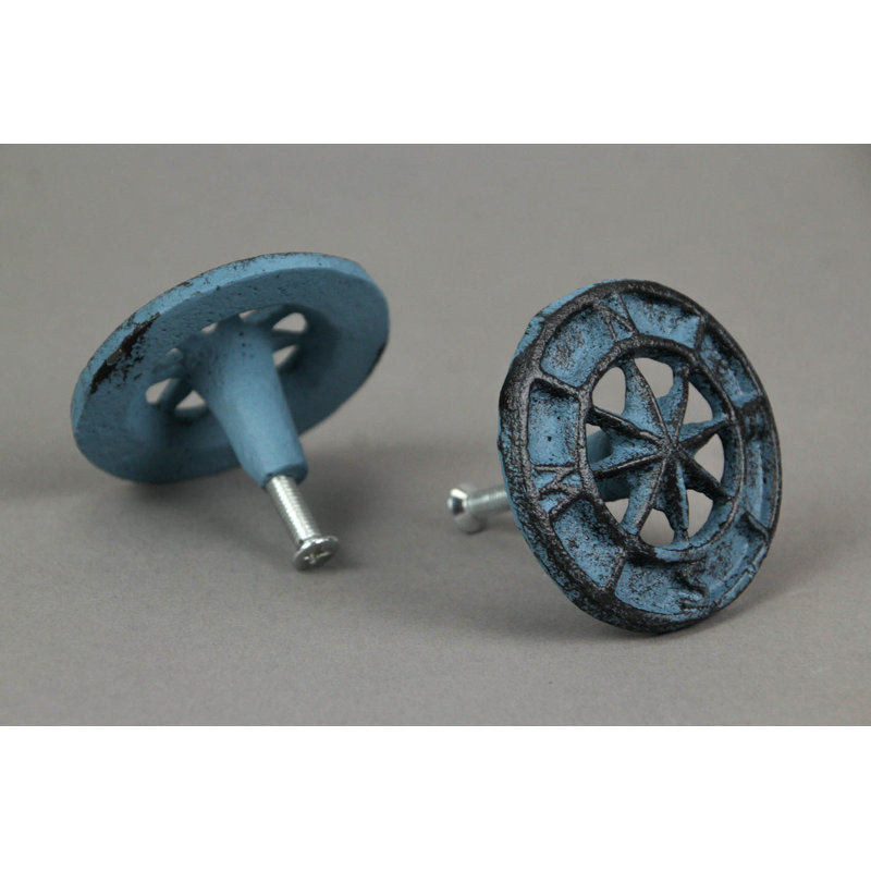 Zeckos Set Of 12 Light Blue Cast Iron Compass Rose Drawer Pulls Cabinet ...