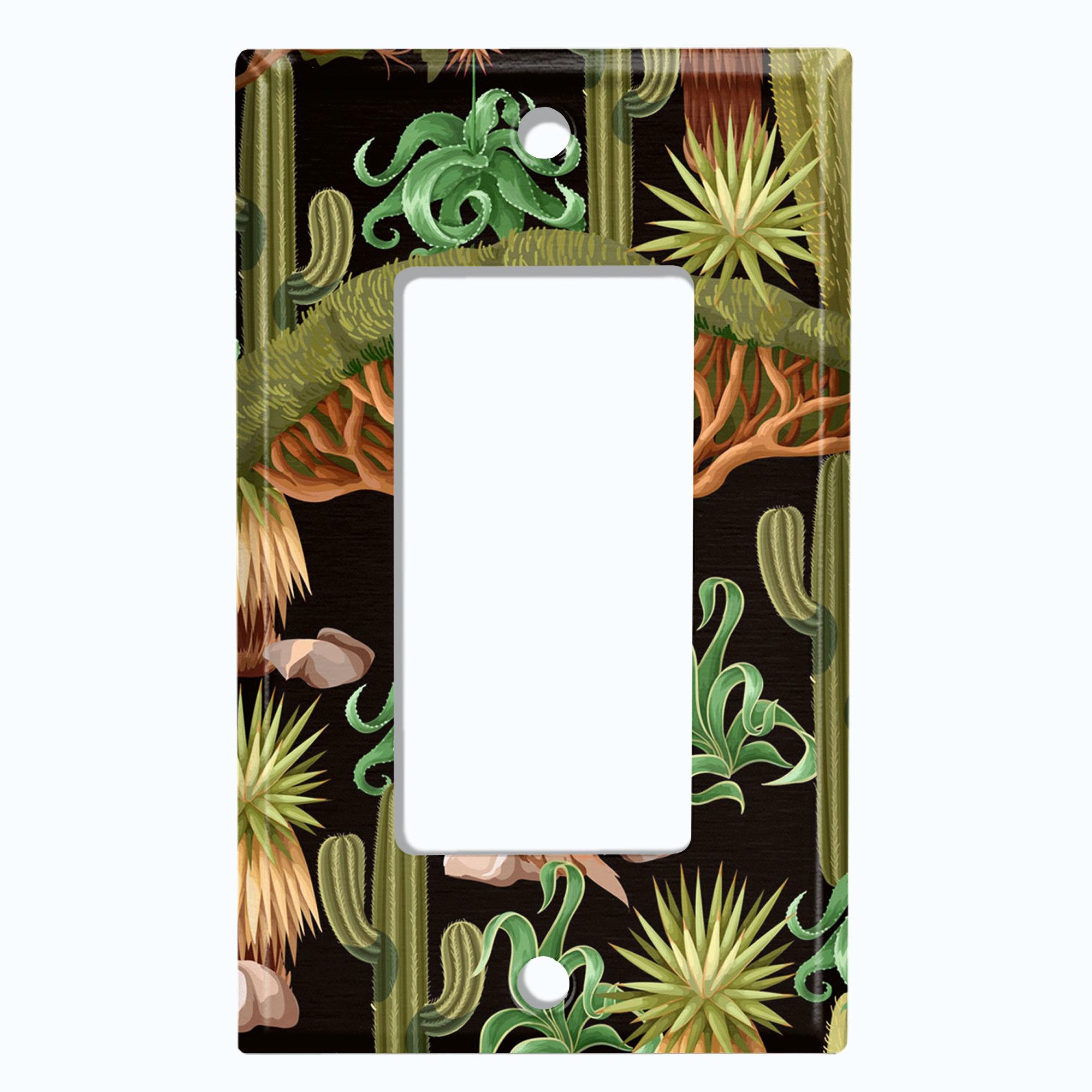 WorldAcc Green Tree Desert Palm Plants Black 1-Gang Rocker Wall Plate ...