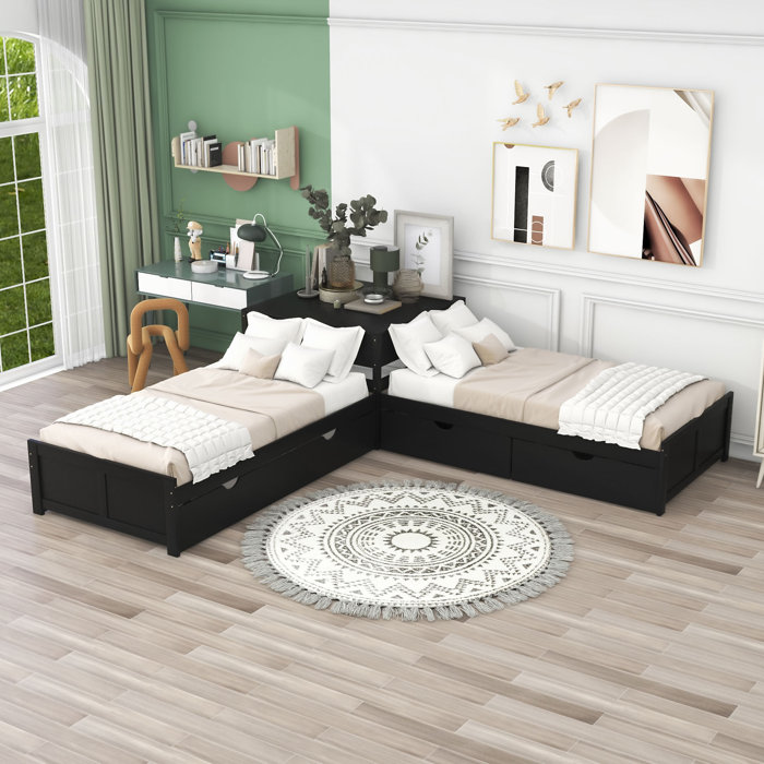 Red Barrel Studio® Divyanshi Twin Size L-shaped Platform Bed with ...