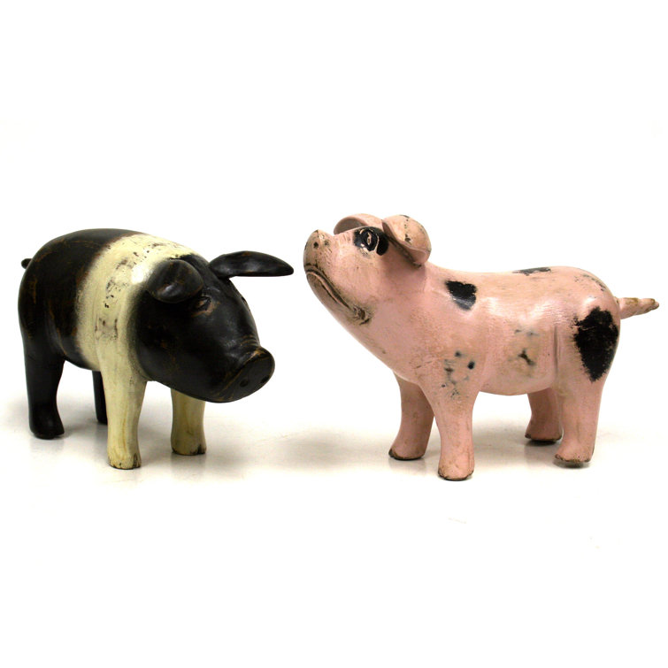 Rosalind Wheeler 2 Piece Engle Bamboo Root Pigs Figurine Set | Wayfair