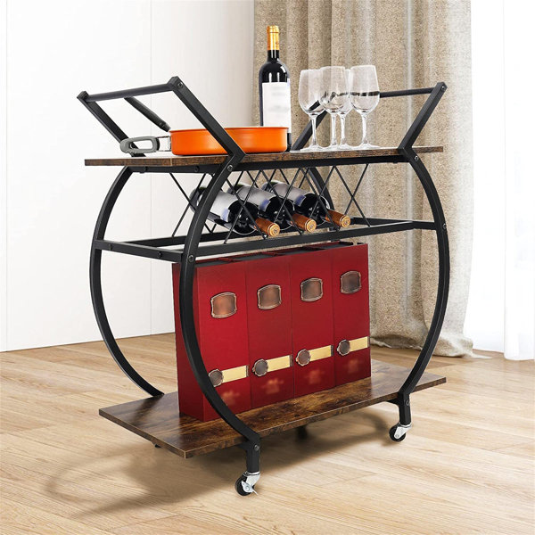 17 Stories Industrial Rolling Bar Cart Wine Rack, 2 Tier Rolling ...