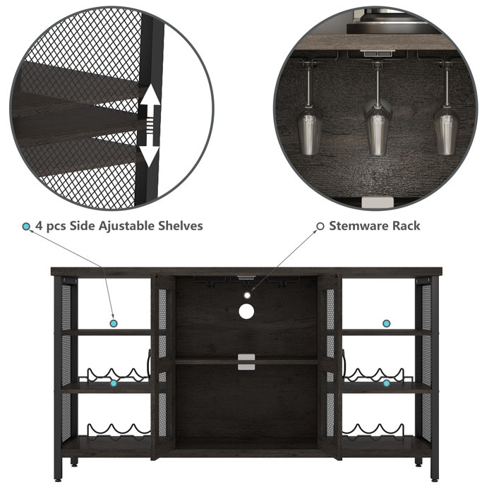 17 Stories Rathgunde 55"W Farmhouse Wine Bar Cabinet for Liquor ...