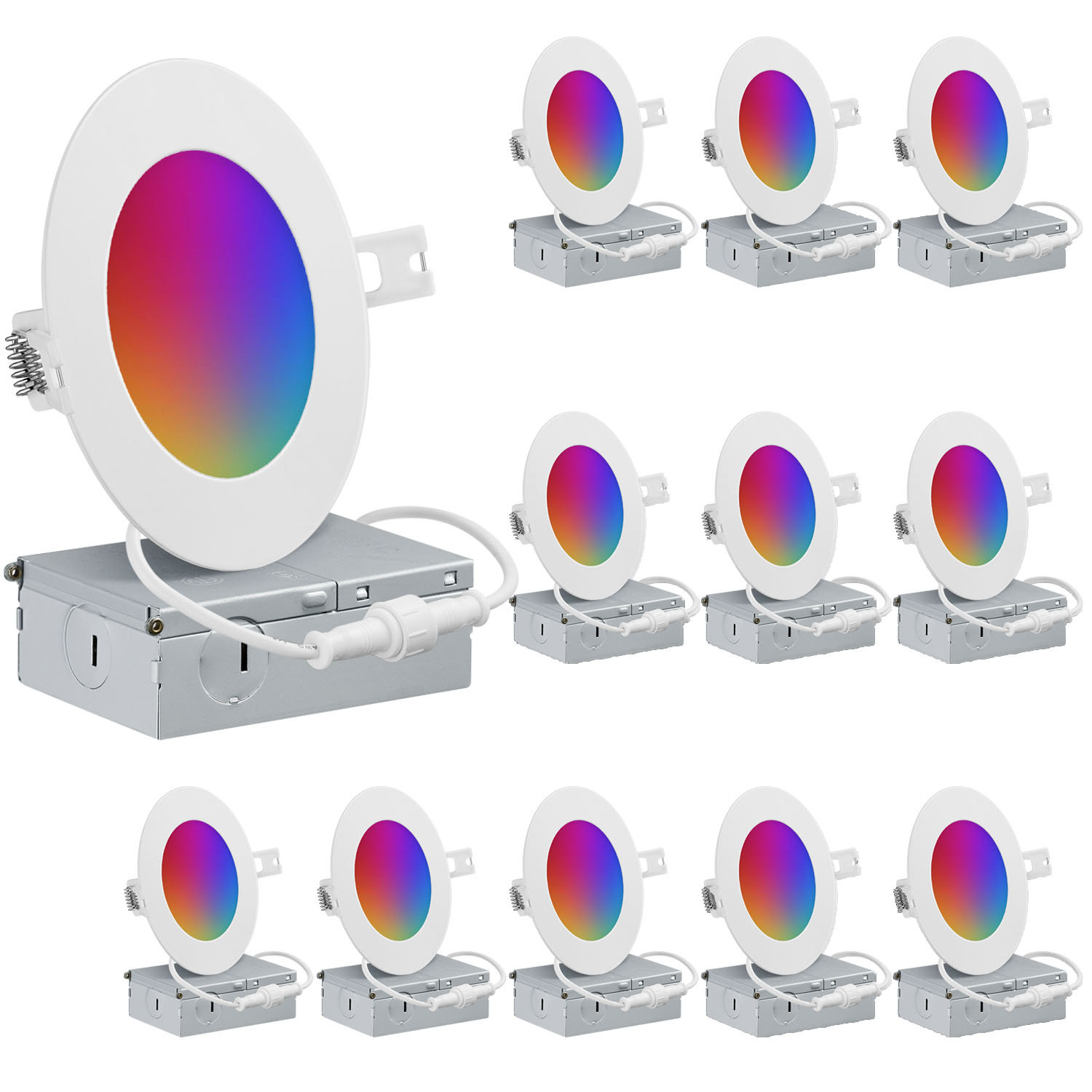 QPLUS 4" Slim LED Smart WIFI RGB Recessed Ceiling Light w/Junction Box ...