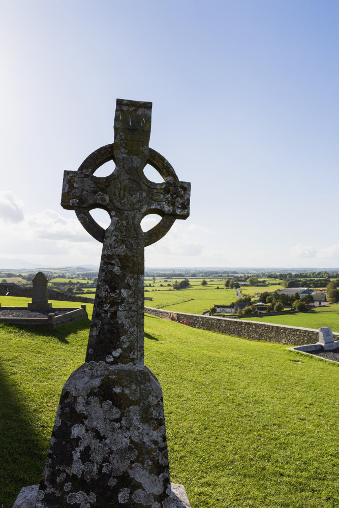 Latitude Run® Posterazzi Celtic Cross On Grassy Hill With Stone Wall ...