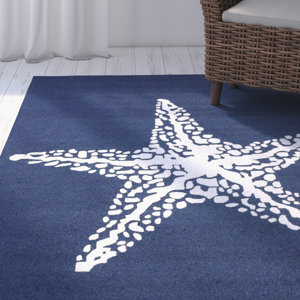 Highland Dunes Burchell Handmade Hand Hooked Navy Indoor/Outdoor Rug ...