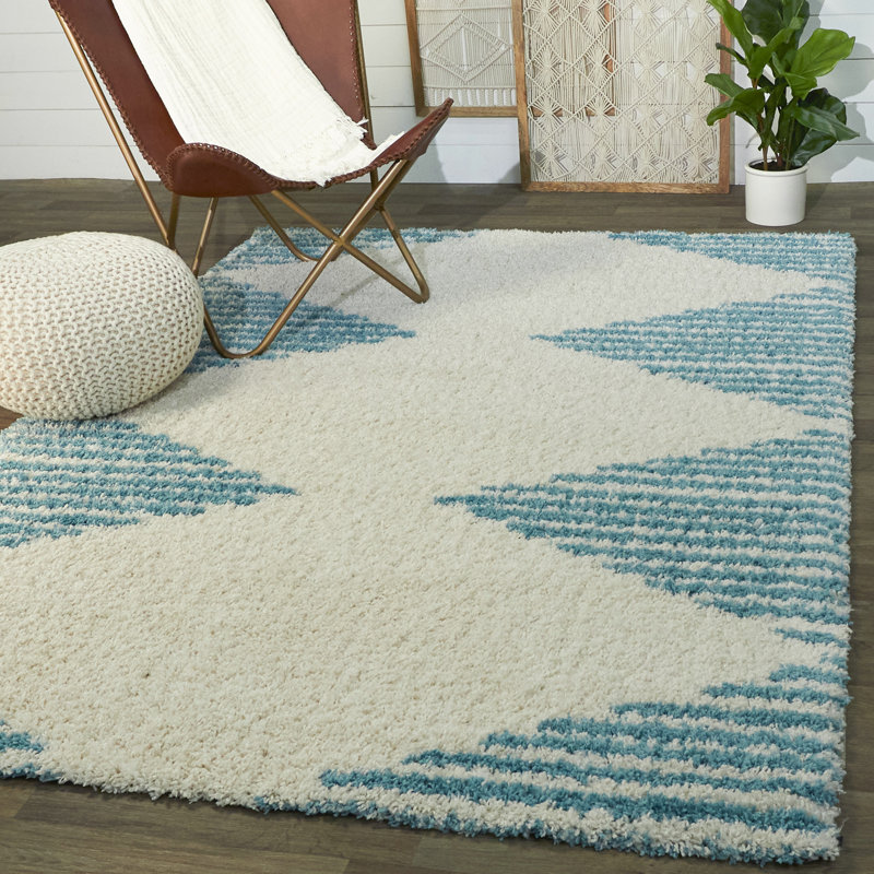 Mercury Row® Teen Ashlynn Geometric Teal/Ivory Area Rug & Reviews | Wayfair