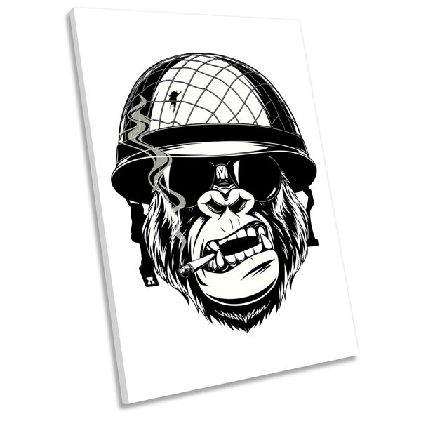 Maturi Military Monkey Cigar Print CANVAS WALL ART Portrait Picture ...