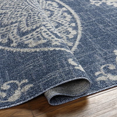 Bungalow Rose Performance Blue/Cream Rug | Wayfair