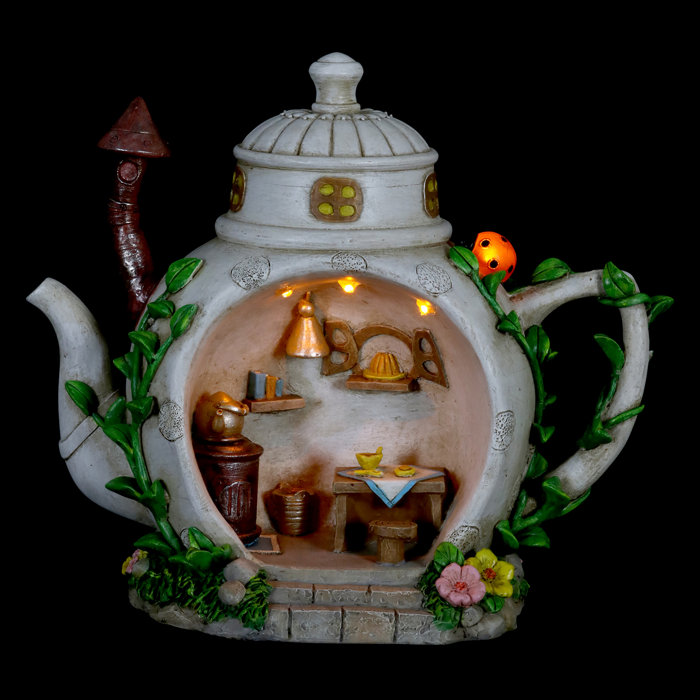 Exhart Solar Teapot House with Kitchen Scene Garden Statue, 6 by 9 ...