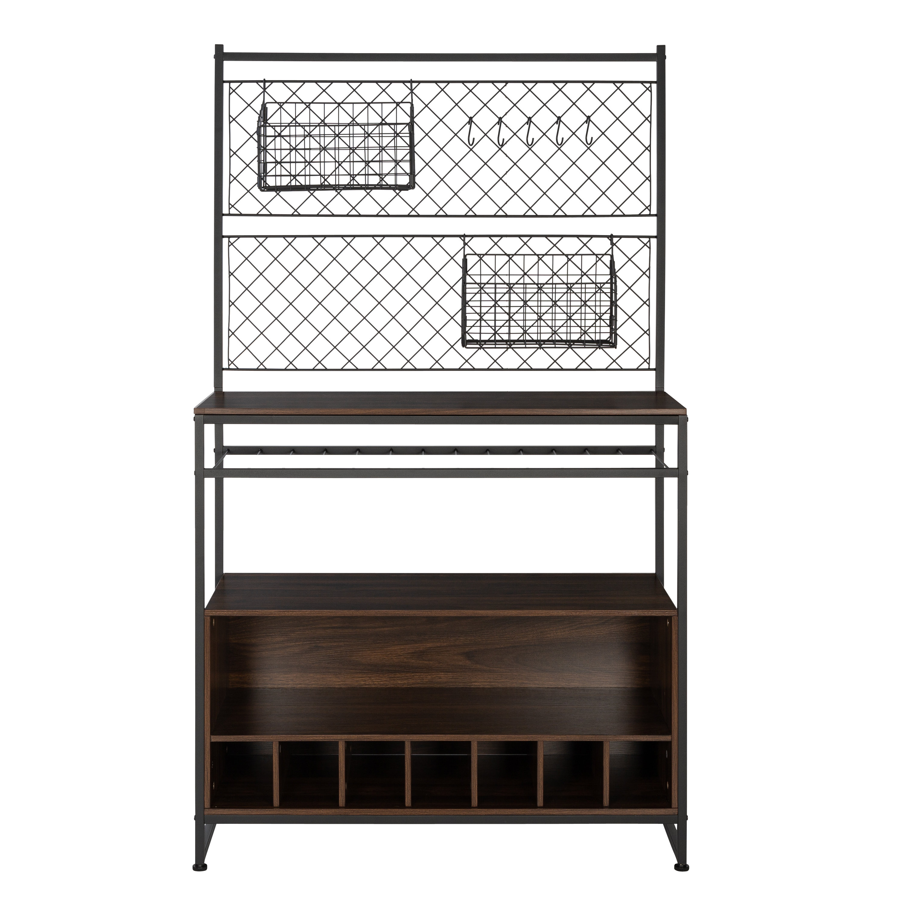 17 Stories Multi-Purpose Kitchen Bakers Rack With Wine Storage, Black ...