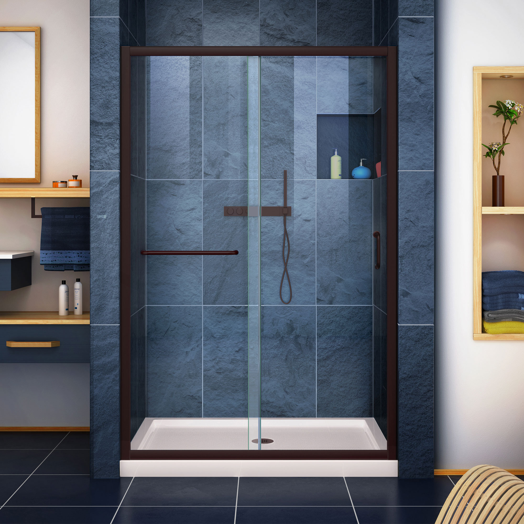 DreamLine Infinity-Z 48" x 74.75" Clear Sliding Shower Door | Wayfair