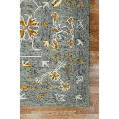 Bungalow Rose Handmade Hand Hooked Wool Gray Rug | Wayfair