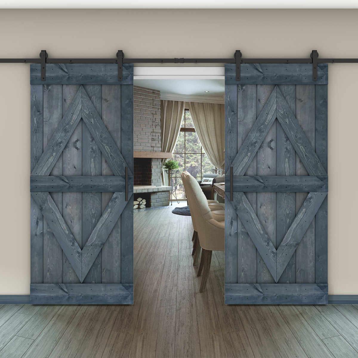 JM HOME Solid Knotty Pine Wood Interior Sliding Barn Wood Door With ...
