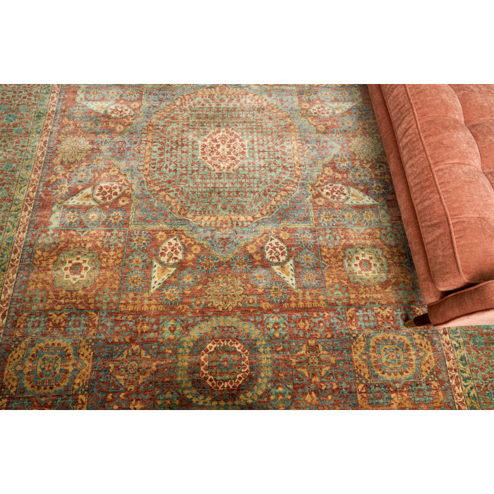 Exquisite Rugs Mamluk Handmade Hand-Knotted Wool Rust/Green Rug | Wayfair