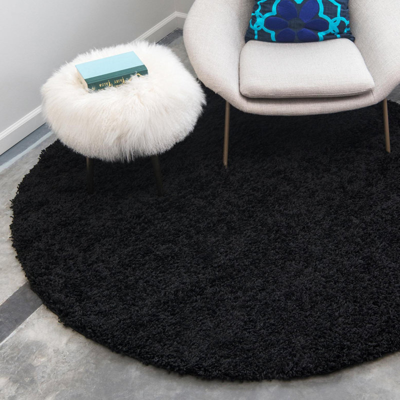 Ebern Designs Santoshi Performance Jet Black Rug & Reviews | Wayfair