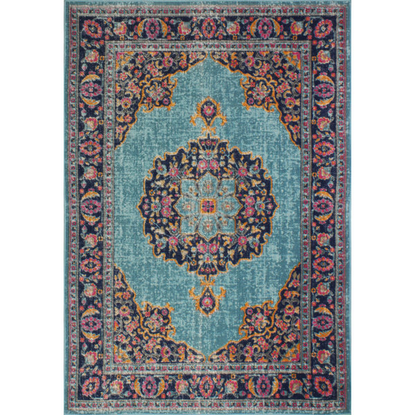 Langley Street Amber Power Loom Teal/Pink/Navy Rug & Reviews | Wayfair ...