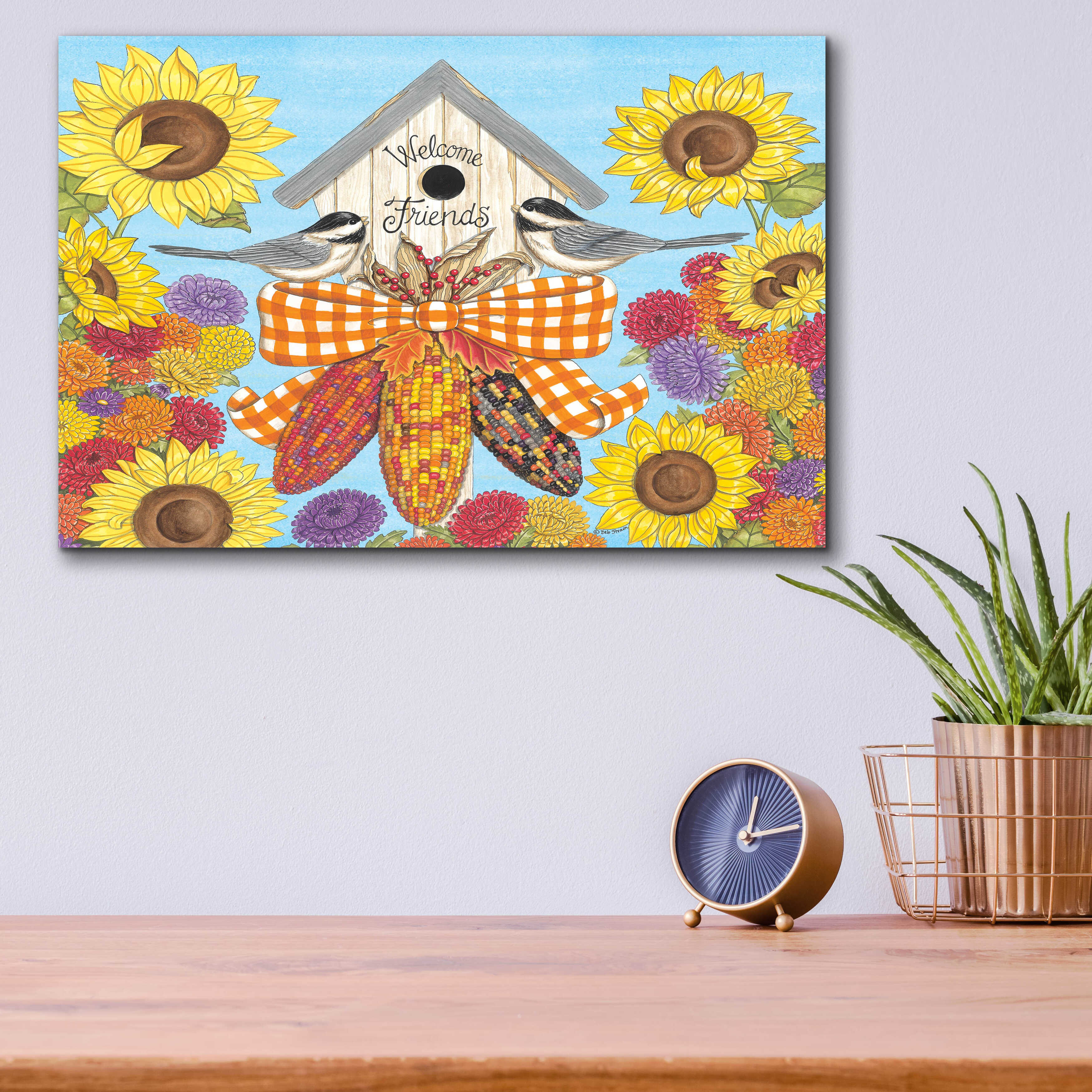 August Grove® Fall Birdhouse With Chickadees by - Unframed Print | Wayfair