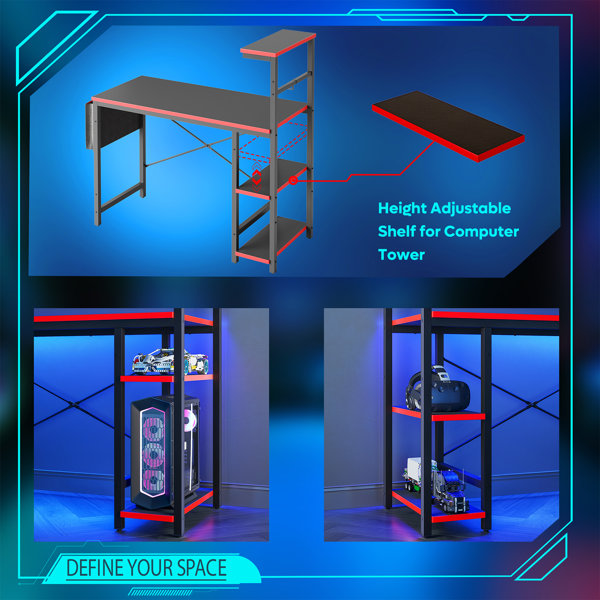 17 Stories Johnothan Computer Desk with 4 Tiers Shelves, LED, 44 ...