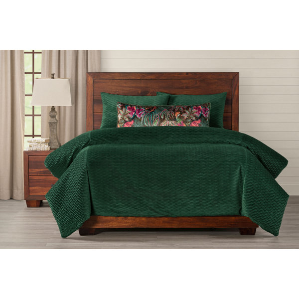 Smithsonian Pleated Velvet Emerald Green Duvet & Insert Set | Wayfair