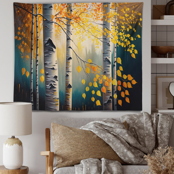 DesignArt Polyester Into A Golden Birch Forest V Tapestry with Pushpins ...