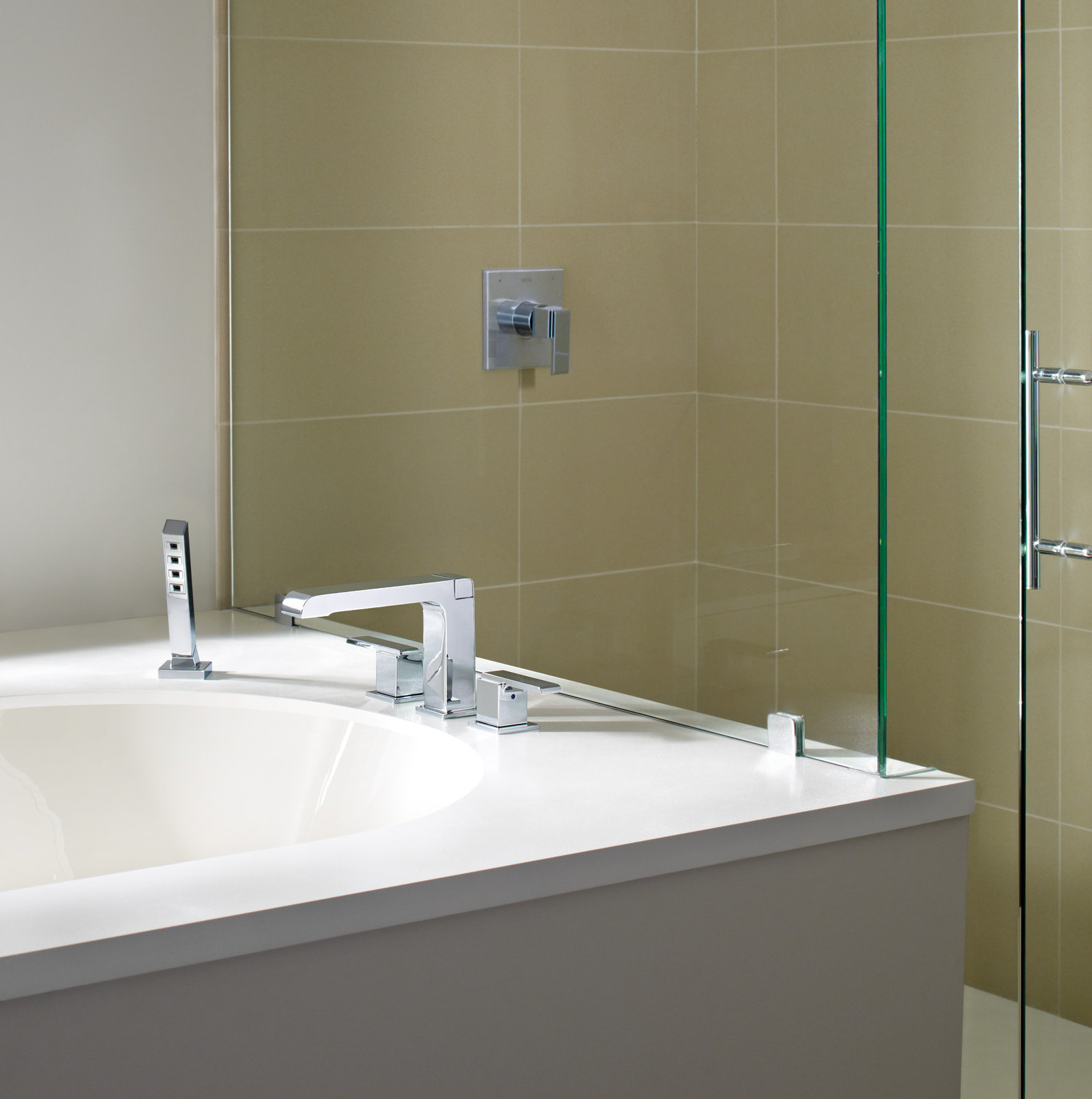 Delta Ara Double Handle Deck Mounted Roman Tub Faucet Trim with ...