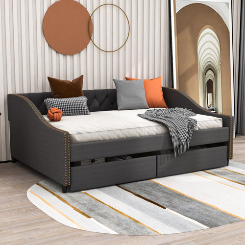 House of Hampton® Devyon Full Size 2 Drawers Upholstered Daybed with ...