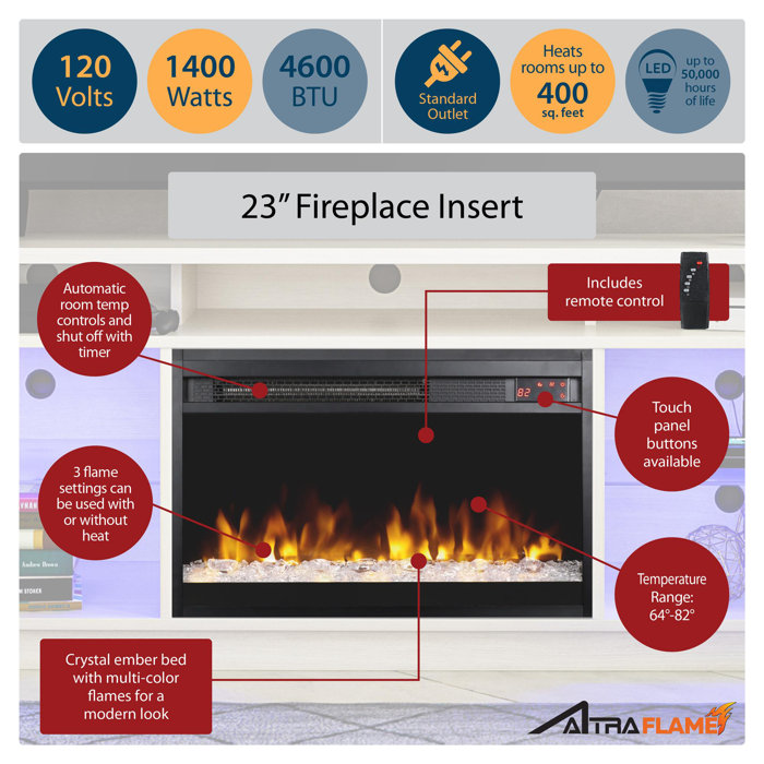 Wade Logan® Amaryana TV Stand for TVs up to 75" with Electric Fireplace ...