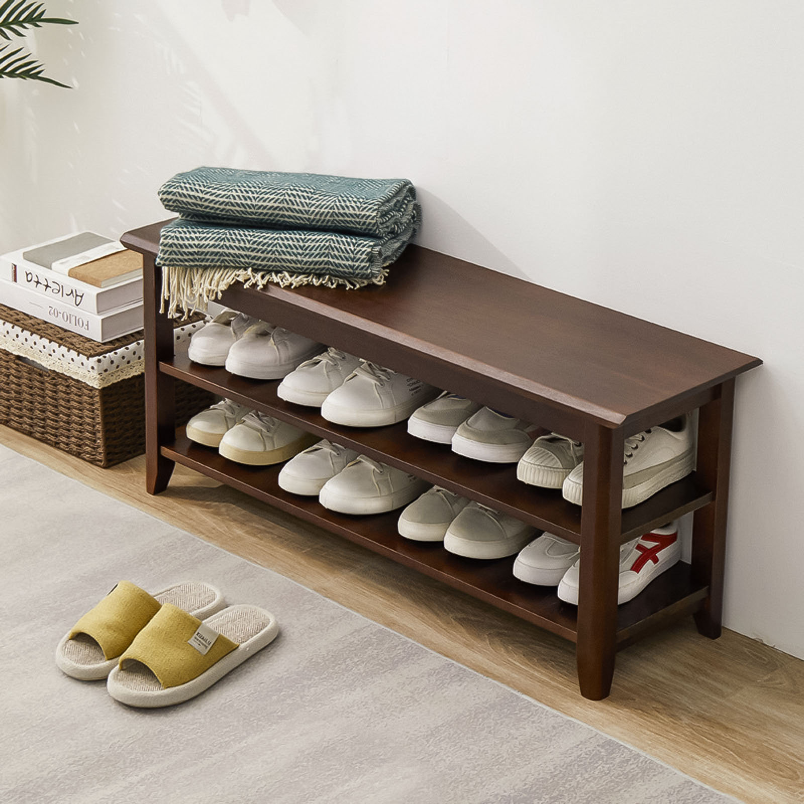 Winston Porter Double-Tier Detachable 10 Pair Shoe Storage Bench ...