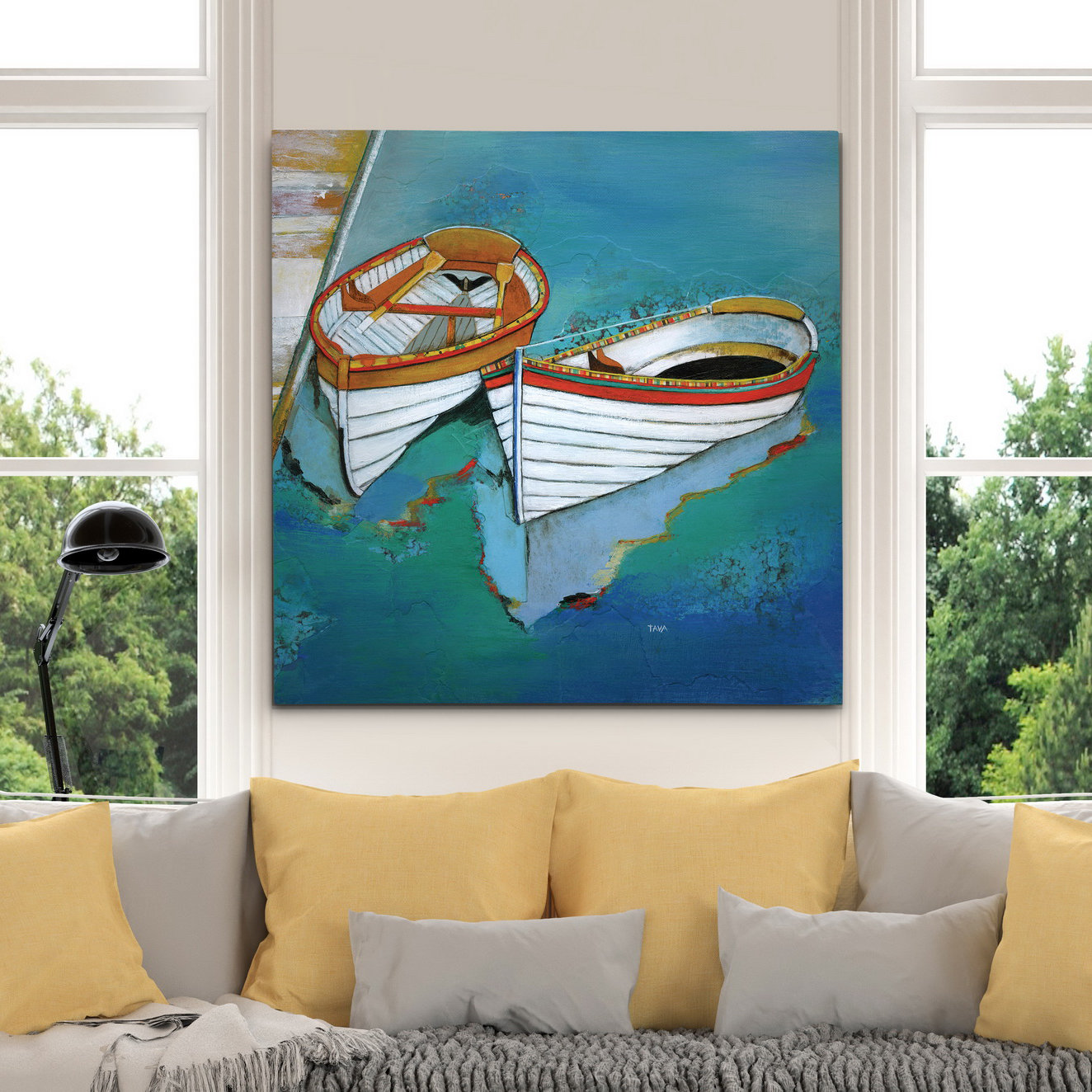 Highland Dunes Rowboat Reflection - Painting | Wayfair