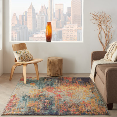 17 Stories Dominic Performance Blue Rug & Reviews | Wayfair