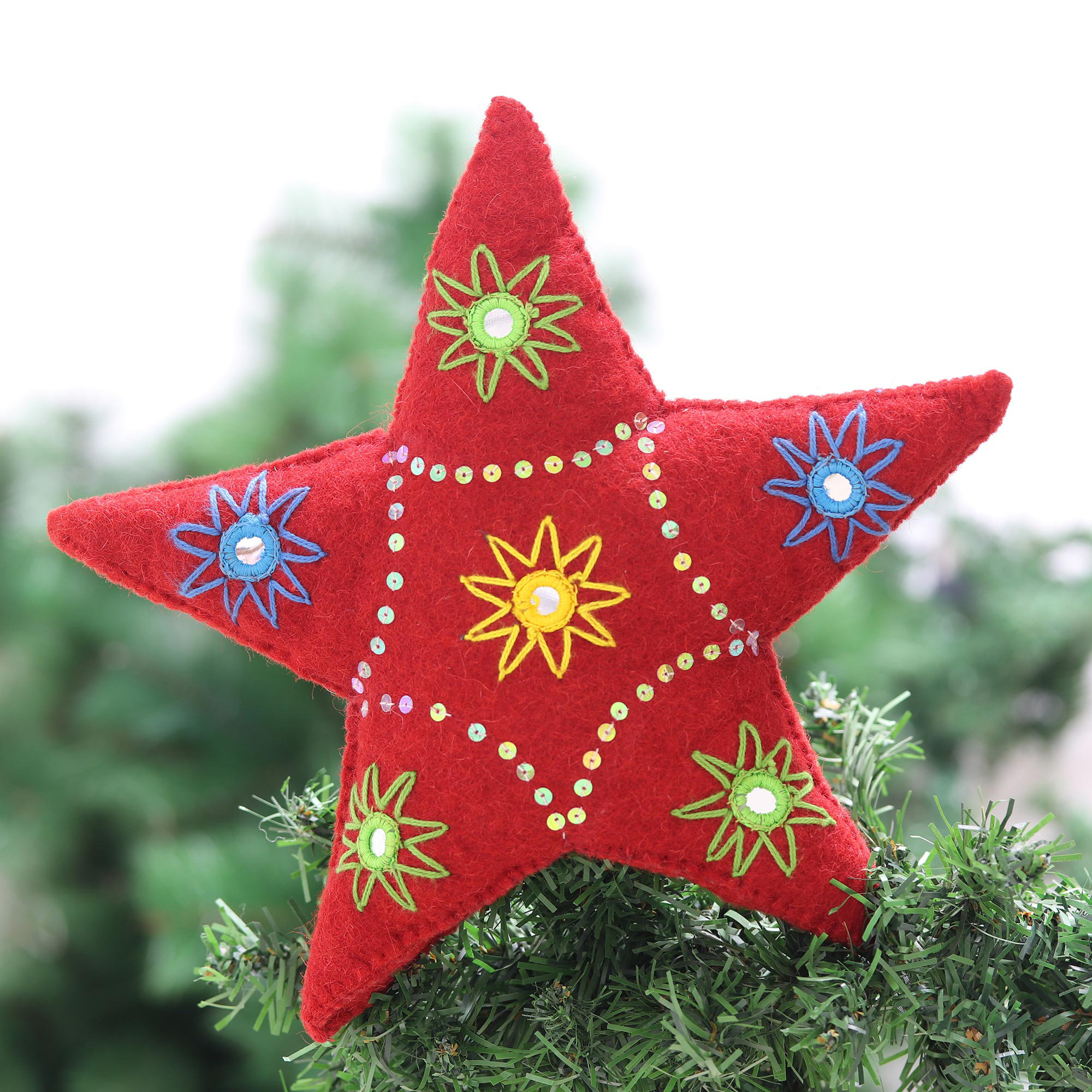 The Holiday Aisle® Handmade Light The Way Embroidered Wool Tree Topper ...