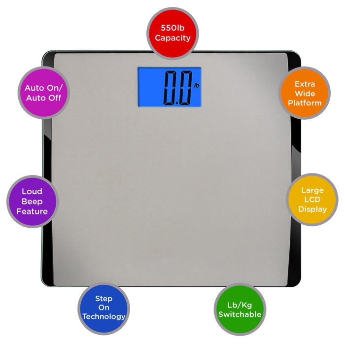 EatSmart Precision 550 Pound Extra-High Capacity Digital Bathroom Scale ...