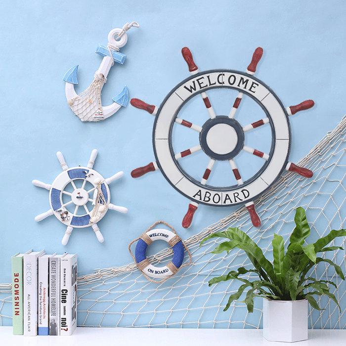 Breakwater Bay Ornamental Nautical Ship Steering Wheel Home Wall Decor ...