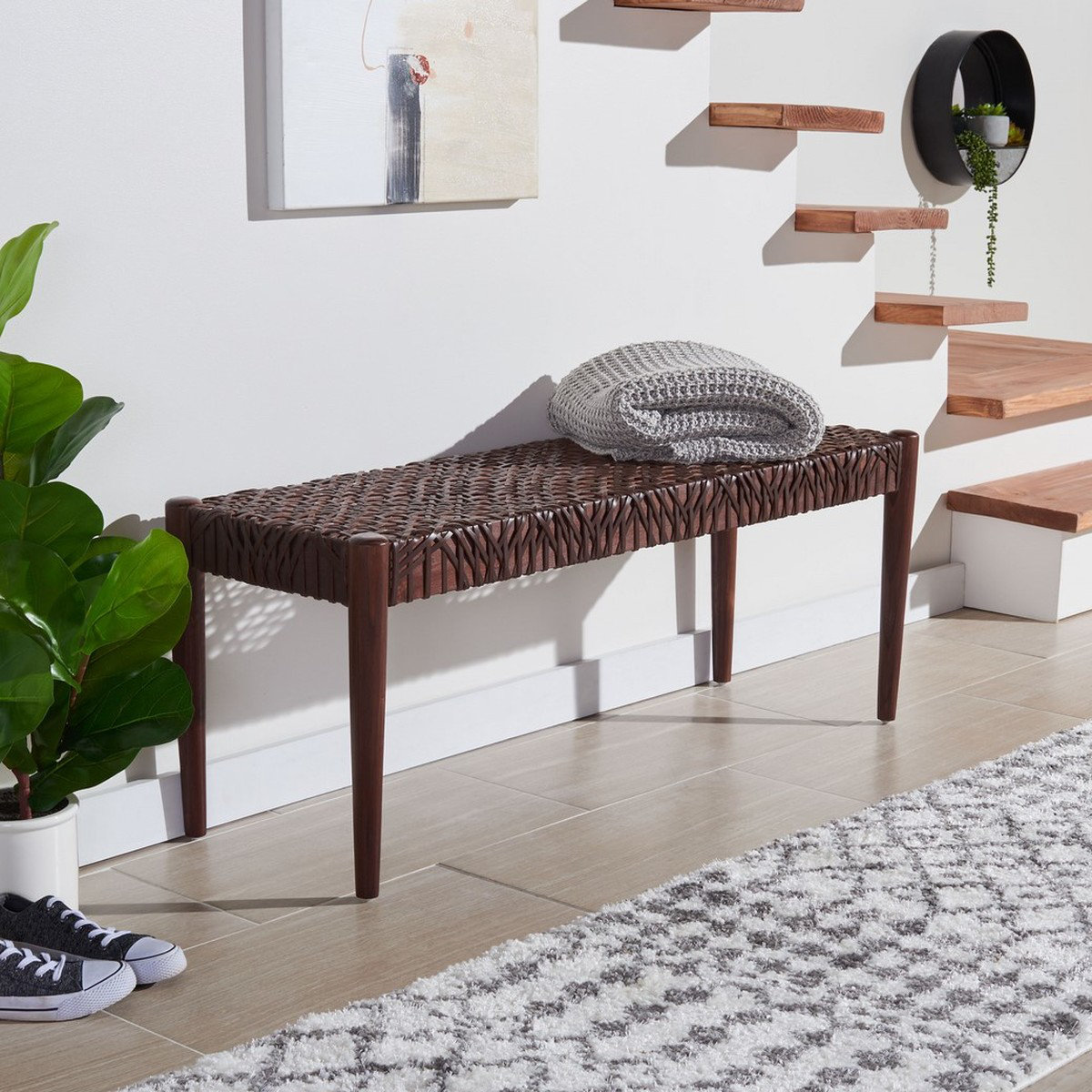Foundry Select Brailee Leather Weave Bench | Wayfair