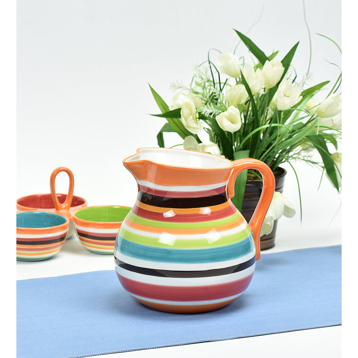 Ebern Designs Wolfe Multistriped Pitcher & Reviews | Wayfair