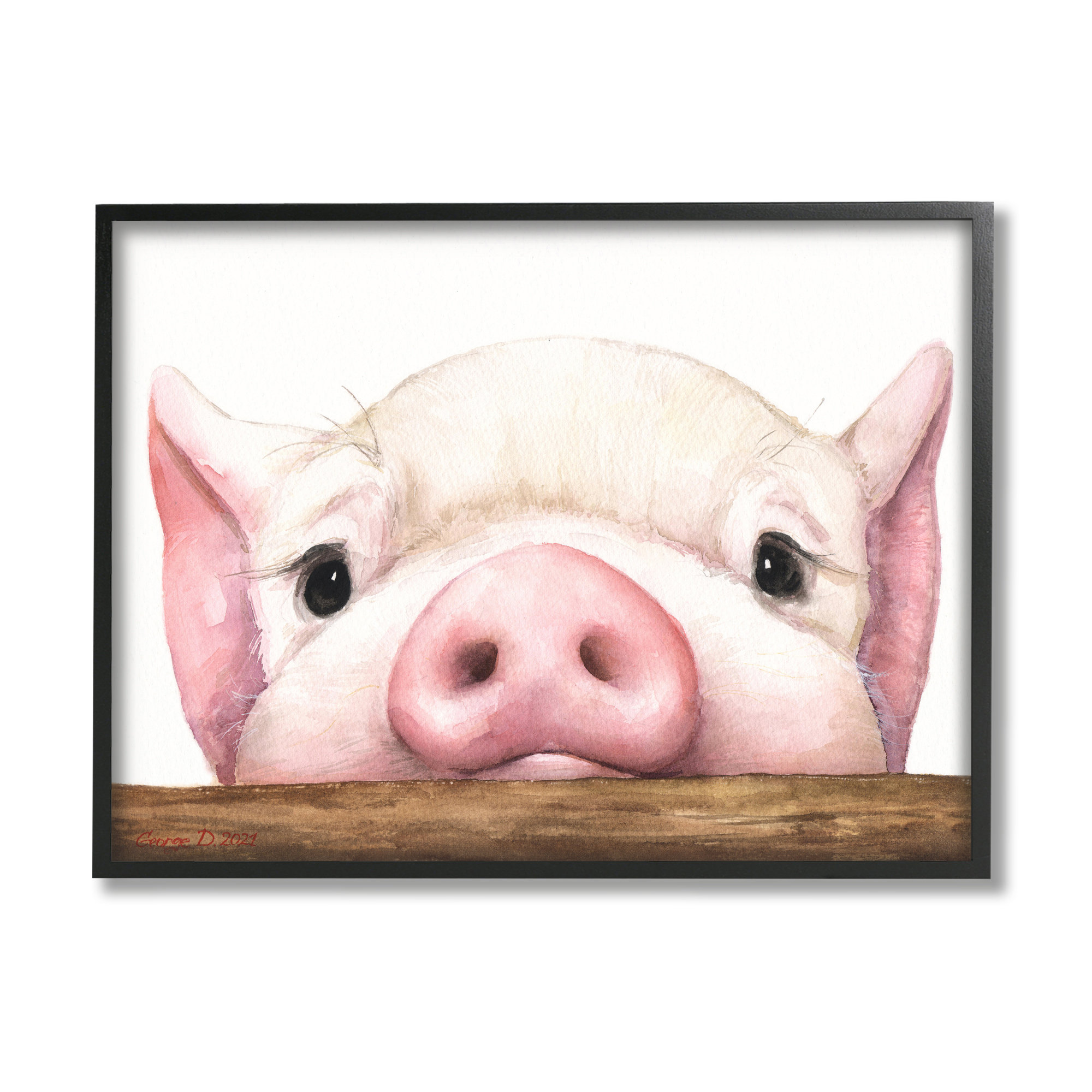 Stupell Industries Sweet Pink Pig Resting Snout Farm Animal ...