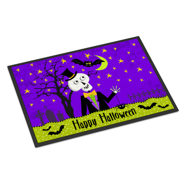 The Holiday Aisle® Fanchet Happy Halloween Skeleton Outdoor Door Mat ...