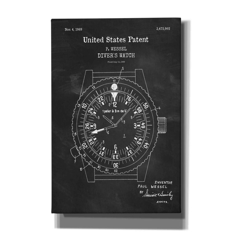 Williston Forge Diver's Watch Blueprint Patent Chalkboard - Wrapped ...