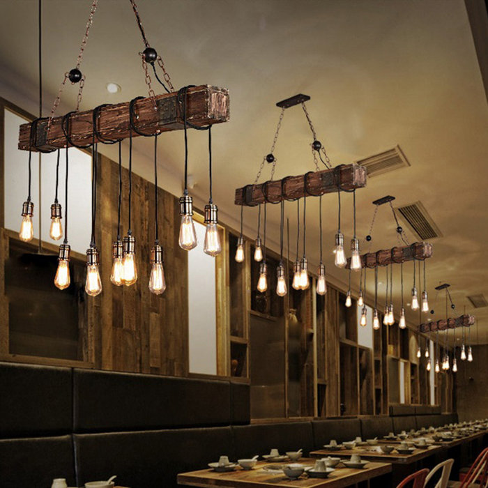 Millwood Pines Buchman 10 - Light Kitchen Island Bulb Pendant with Wood ...