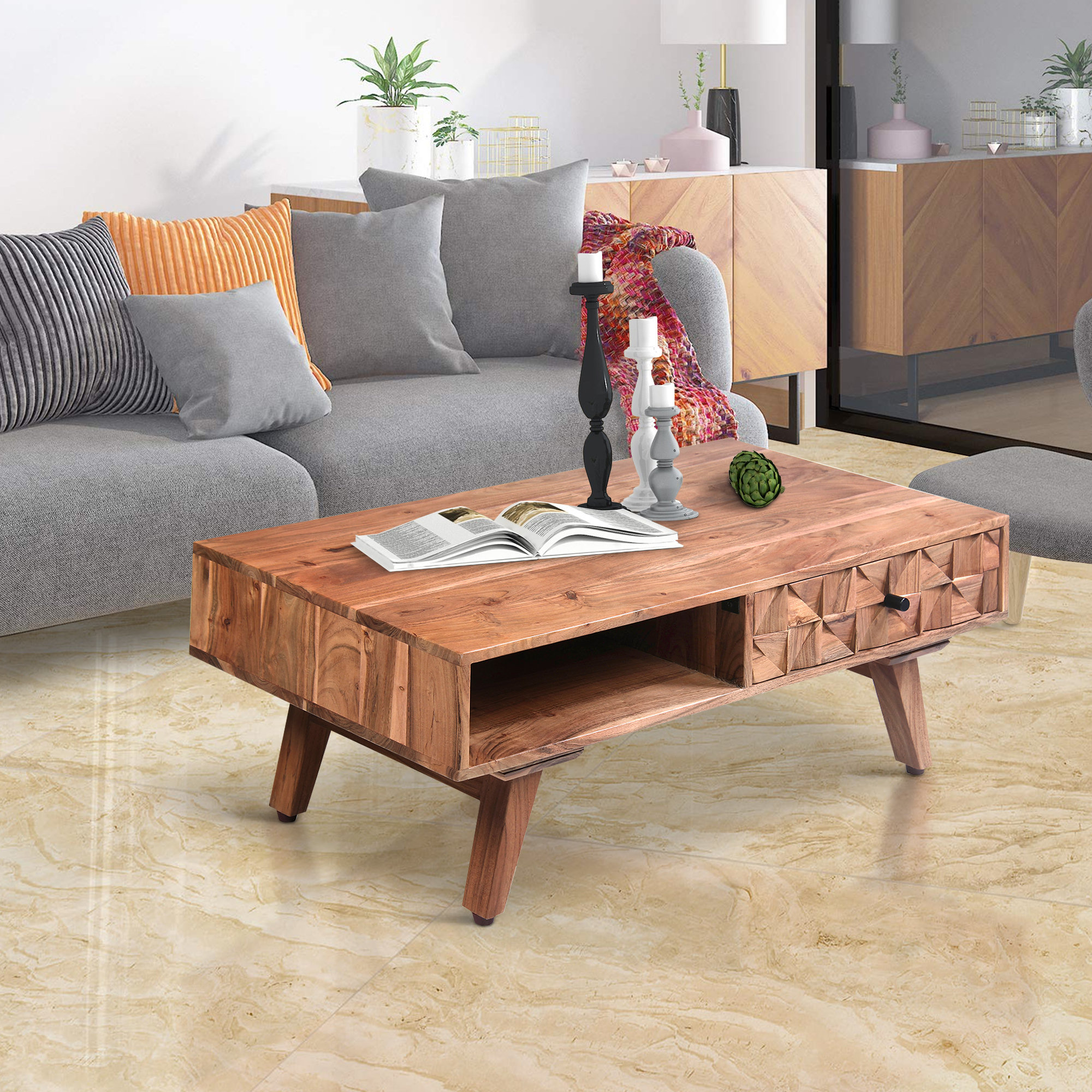 Loon Peak® Anabelli Solid Wood 4 Leg Coffee Table with Storage | Wayfair