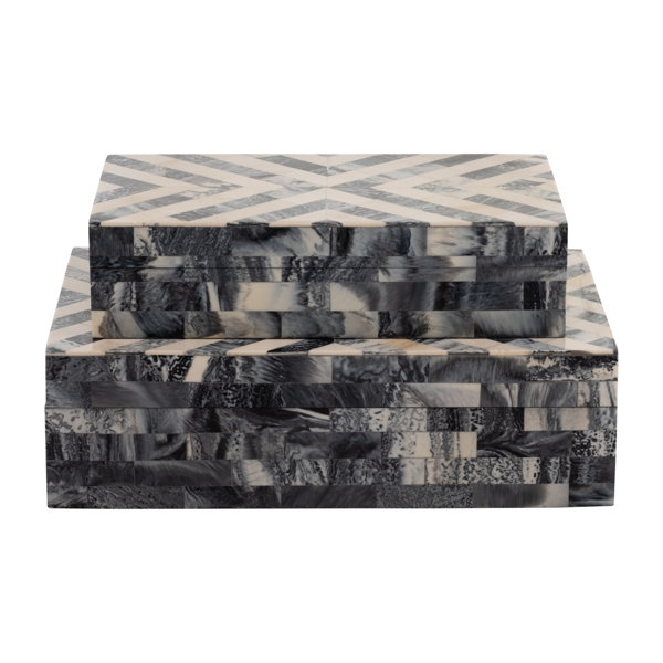 Mercer41 Set of 2 Storage Boxes - 10" & 12" Black and White Herringbone ...