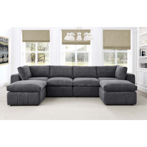 Wade Logan® 6 - Piece Upholstered Sectional & Reviews | Wayfair