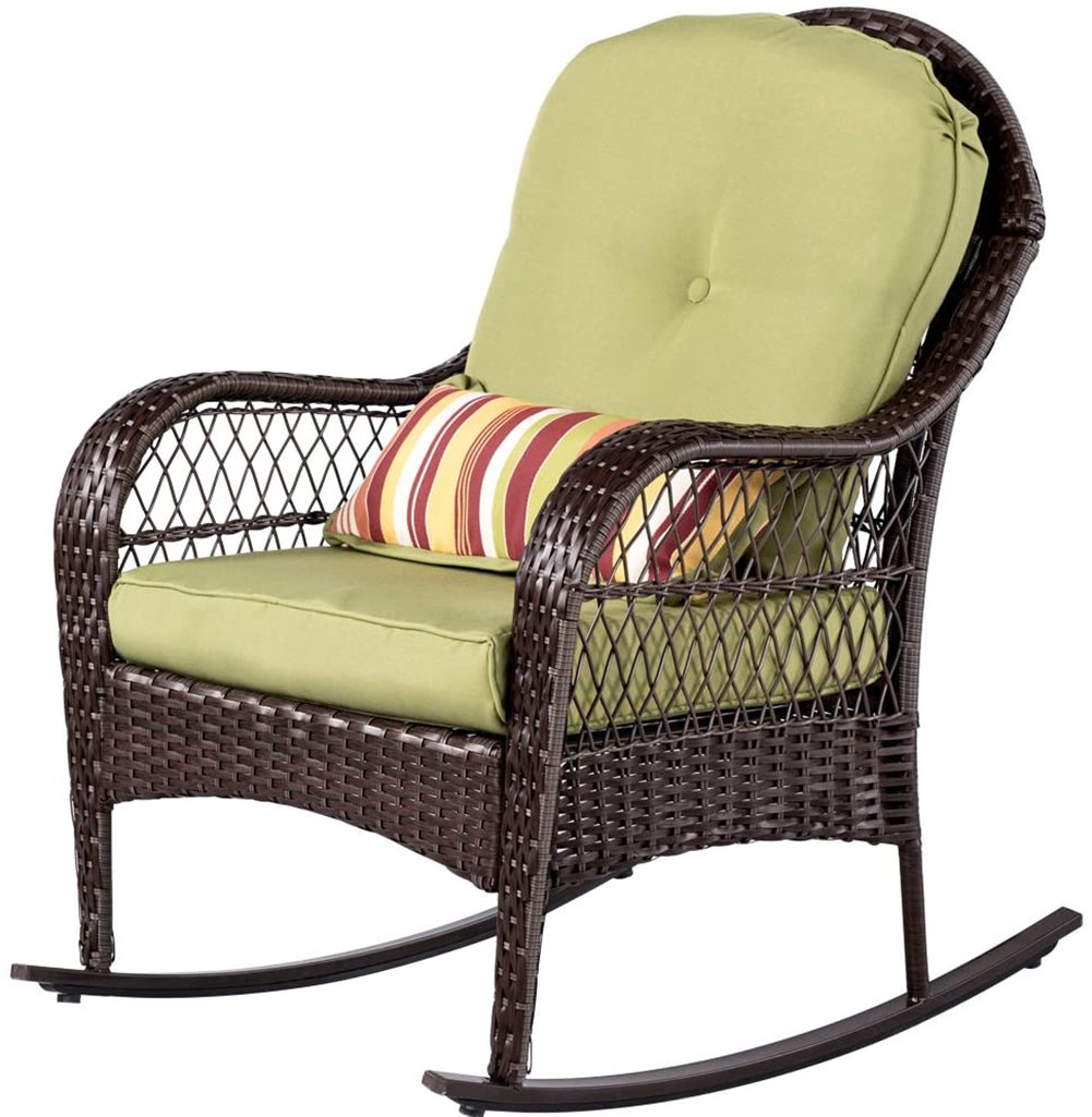 Bayou Breeze Outdoor Bundy Rocking Wicker/Rattan Chair with Cushions ...