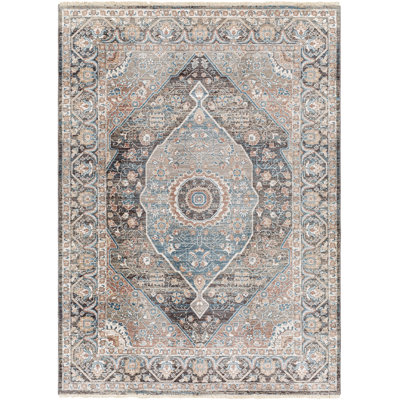 Langley Street Everly Performance Taupe/Blue Rug | Wayfair
