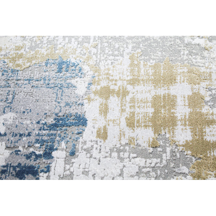 Steelside™ Gideon Performance Ivory/Blue/Gray/Gold Rug | Wayfair