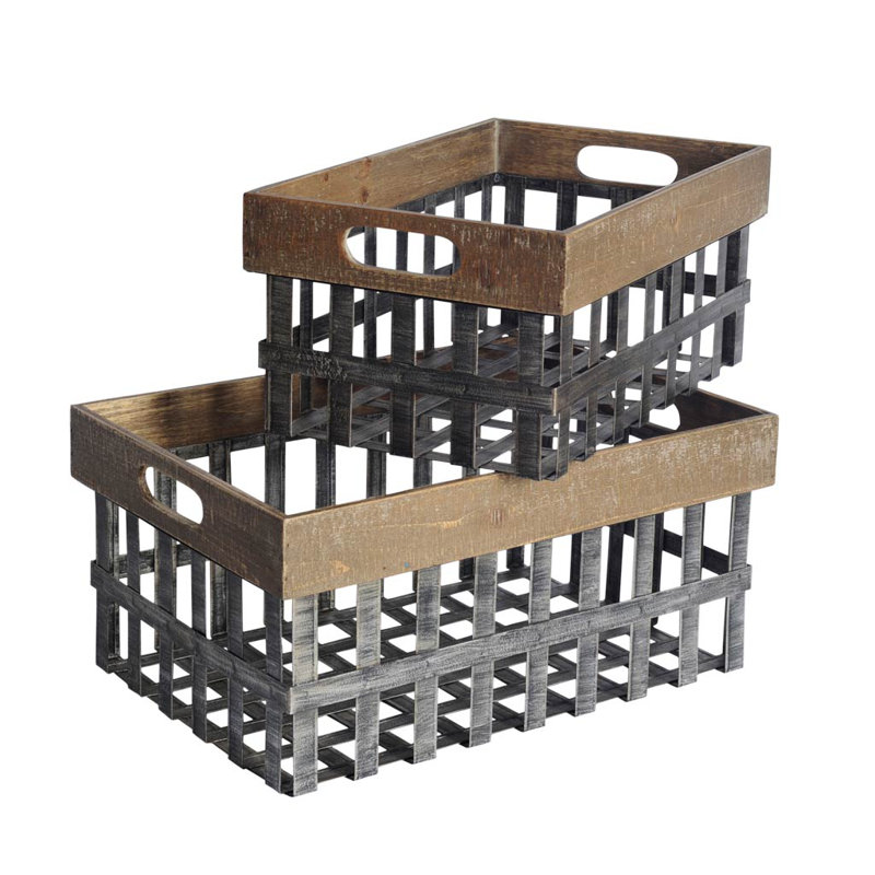 17 Stories 2 Piece Solid Wood Basket Set & Reviews | Wayfair