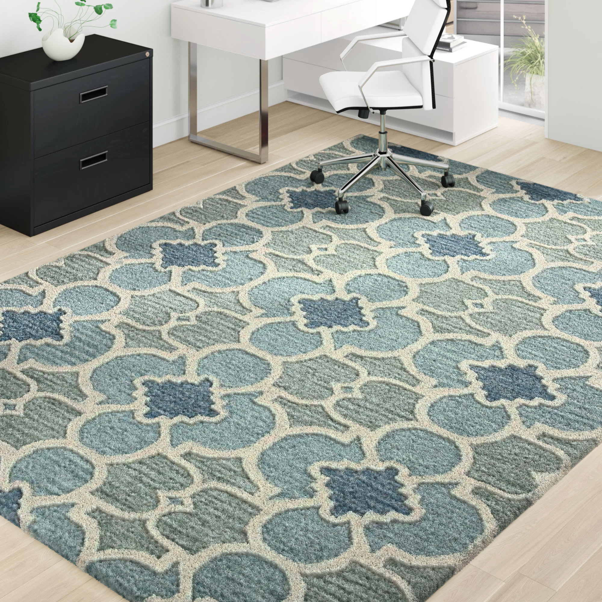 Latitude Run® Bantice Handmade Wool Aqua/Cream/Blue Rug & Reviews | Wayfair