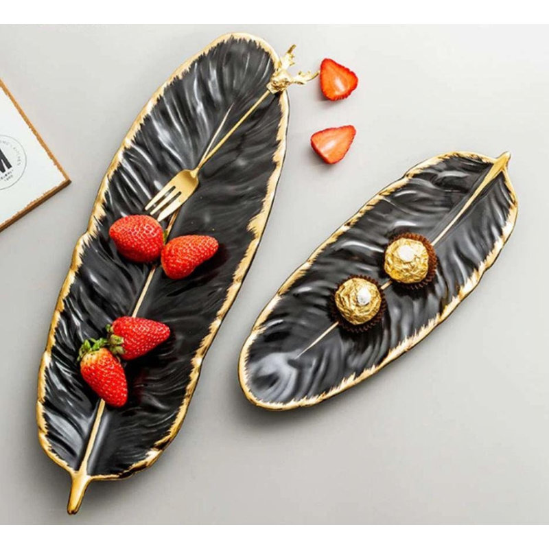 House of Hampton® Dorotha 2 Piece Ceramic Decorative Feather Tray Set ...